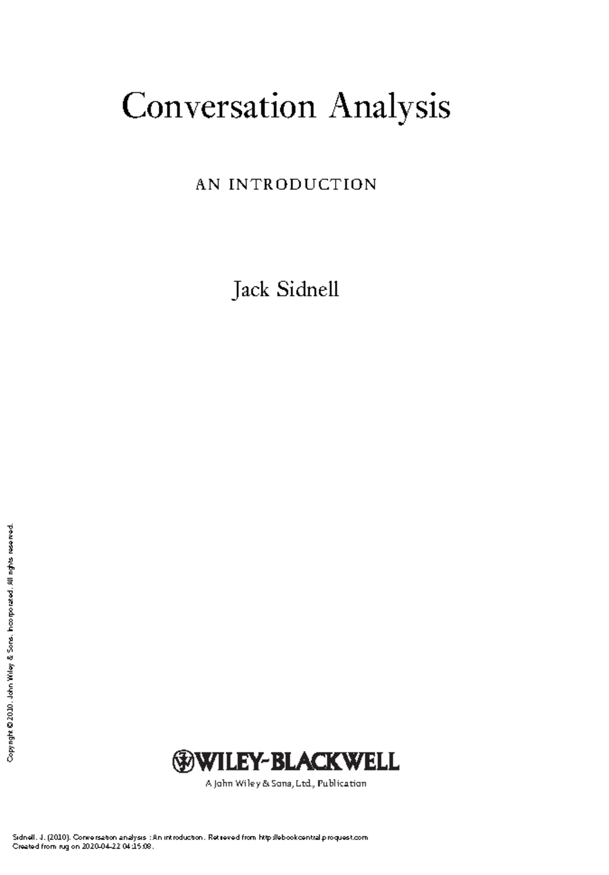 Conversation Analysis An Introduction Conversation Analysis Conversation Analysis An