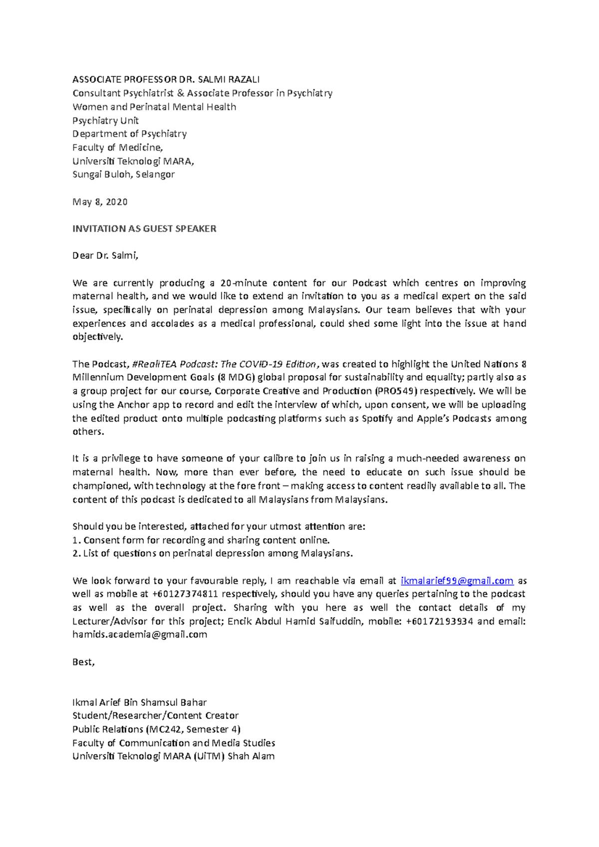 PRO549 Invitation Letter - ASSOCIATE PROFESSOR DR. SALMI RAZALI ...