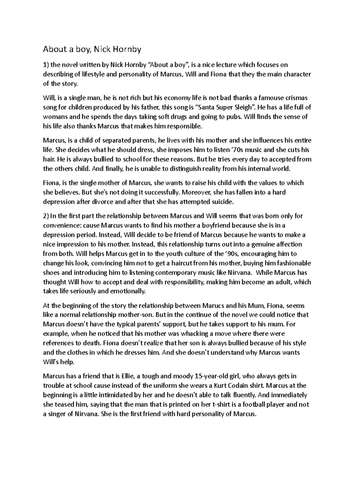 About a Boy, Nick Hornby - About a boy, Nick Hornby the novel written ...