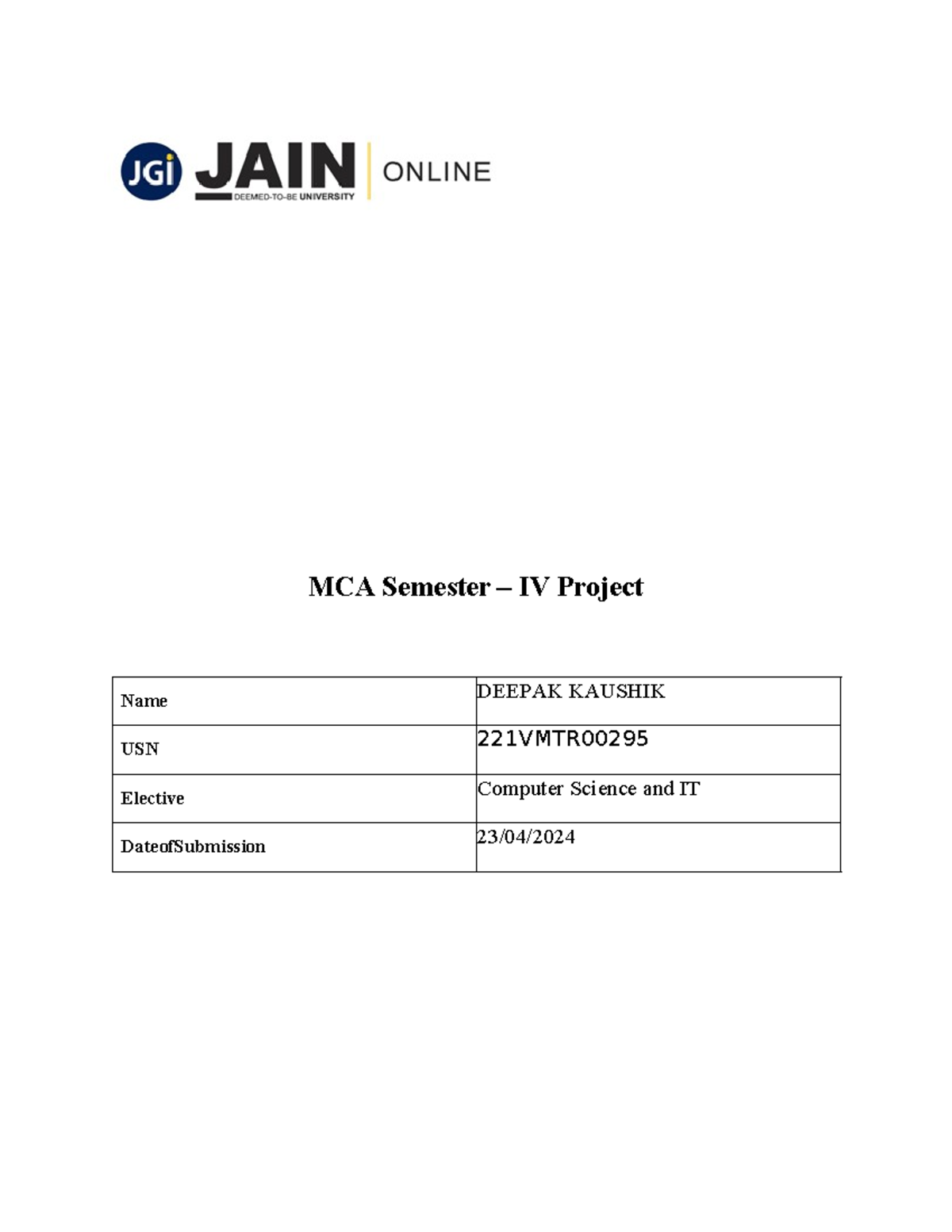 Deepak - Project_Report_Template - MCA Semester – IV Project Name ...