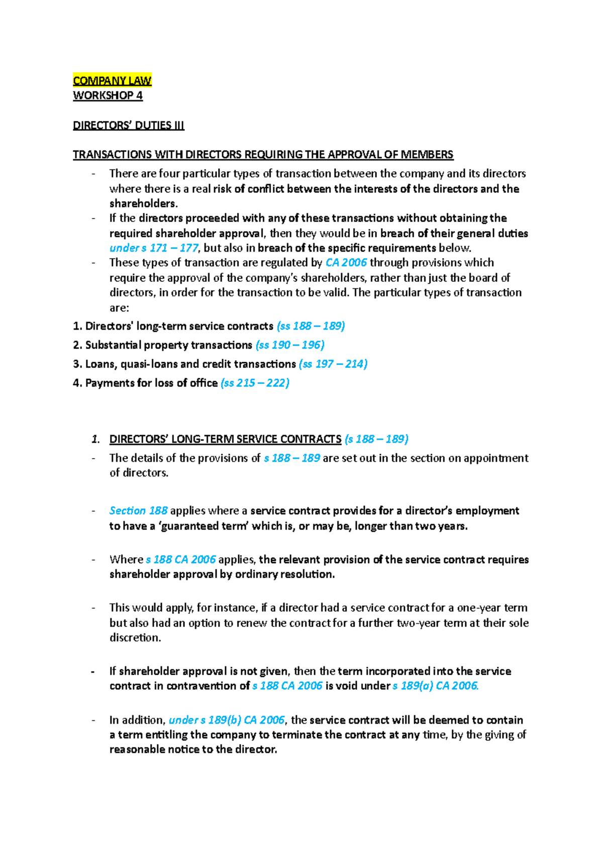 Directors' Duties III - COMPANY LAW WORKSHOP 4 DIRECTORS’ DUTIES III ...