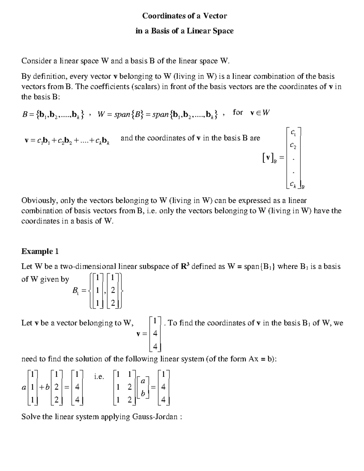 Change of Basis - More - Lineare Algebra - Coordinates of a Vector in a ...