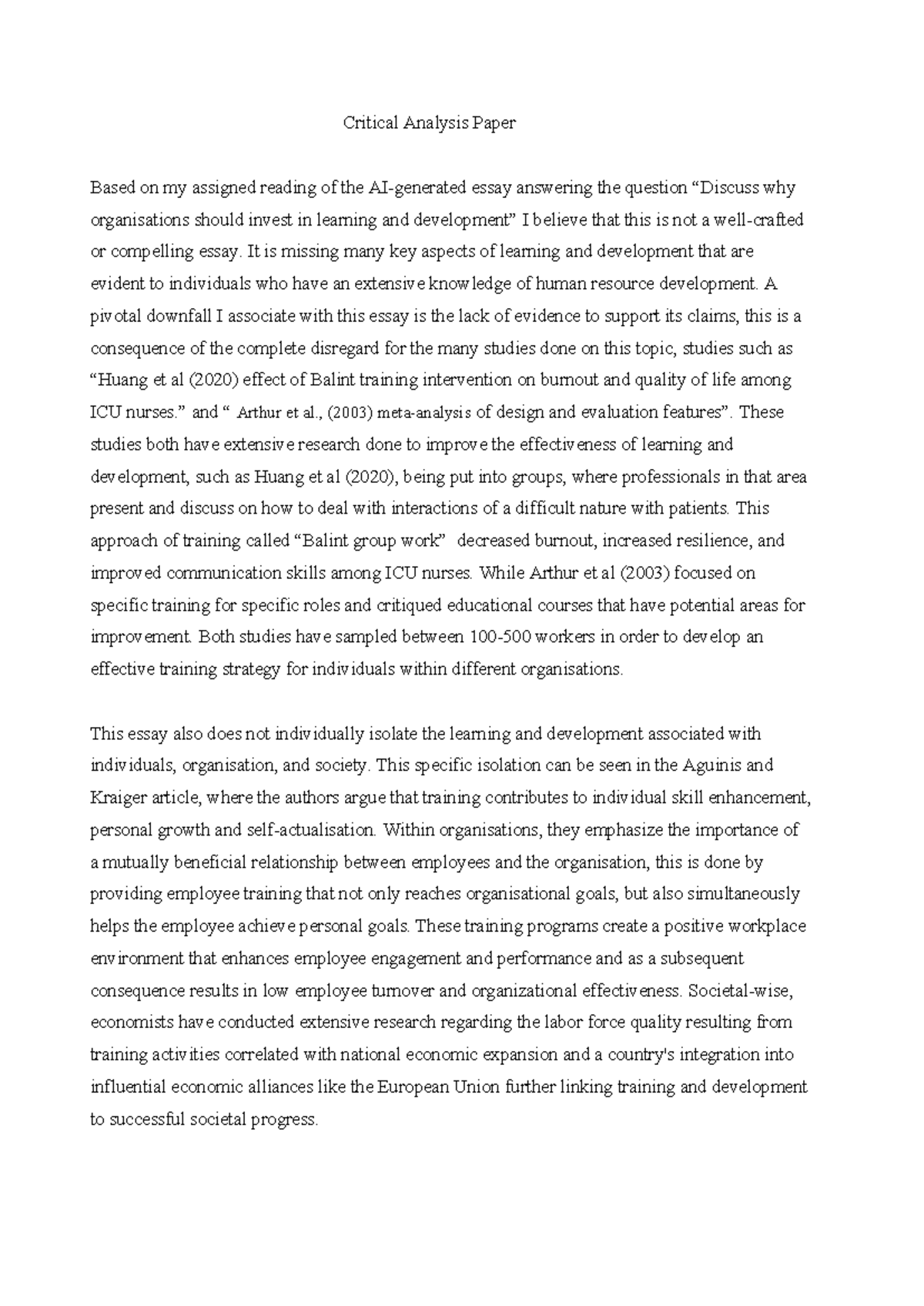 Critical Analysis Paper - Critical Analysis Paper Based on my assigned ...