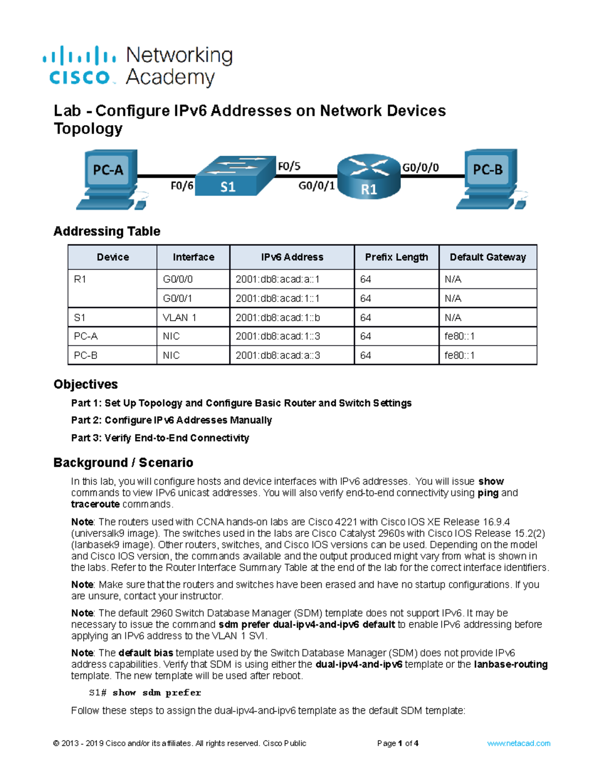 12.9.2 Lab - Configure IPv6 Addresses on Network Devices - ILM - Topology Addressing Table ...