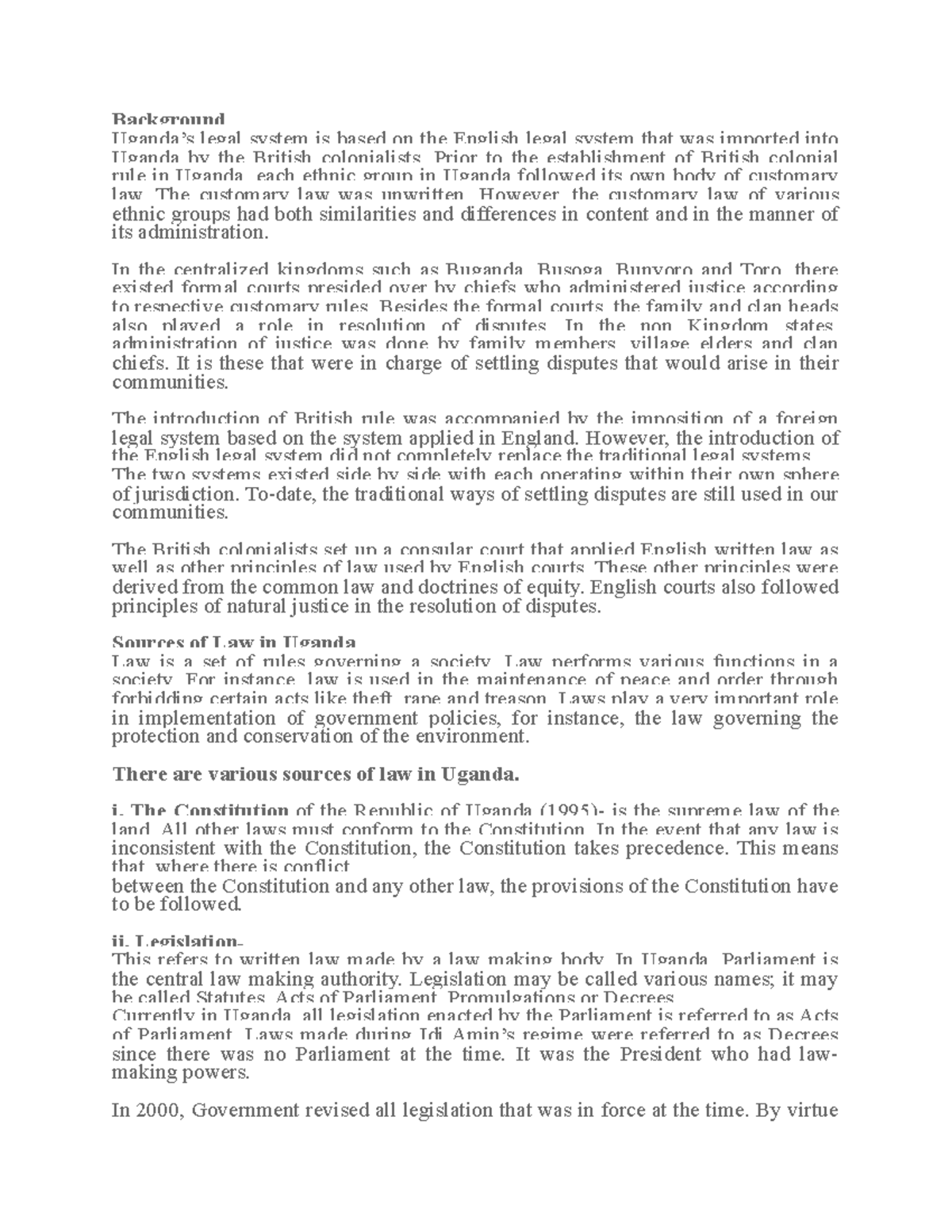 LAWS Applicable IN Uganda - Background Uganda’s legal system is based ...