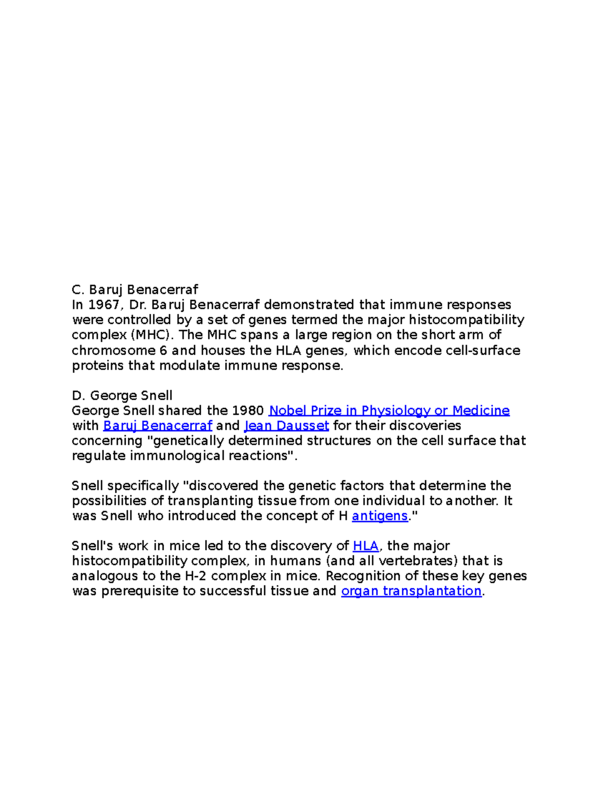 Biolec script - Baruj Benacerraf and George Snell - C. Baruj Benacerraf ...