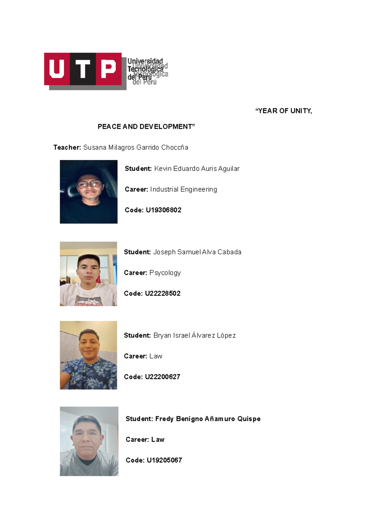 Comparative assigment - “YEAR OF UNITY, PEACE AND DEVELOPMENT” Teacher ...