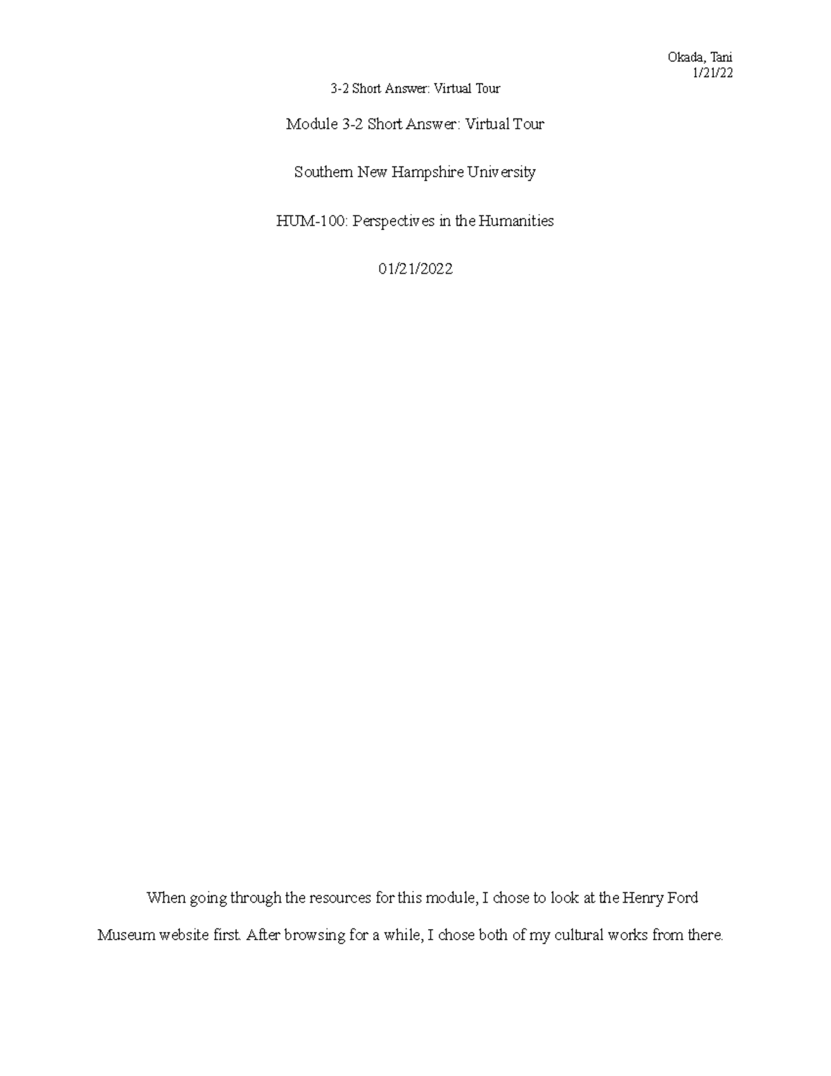 3-2 Short Answer Final HUM 100 - Okada, Tani1/21/ 3-2 Short Answer ...
