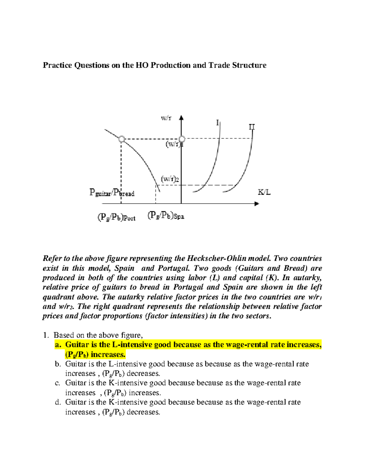 Ho Model Production And Trade Strucuture - Practice Questions on the HO ...