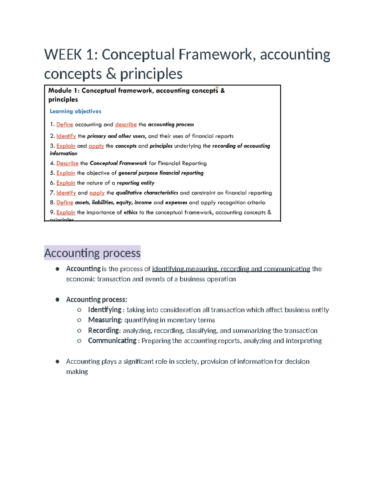 ACCT1006 - Week 1 to Week 13 completed notes - WEEK 1: Conceptual ...