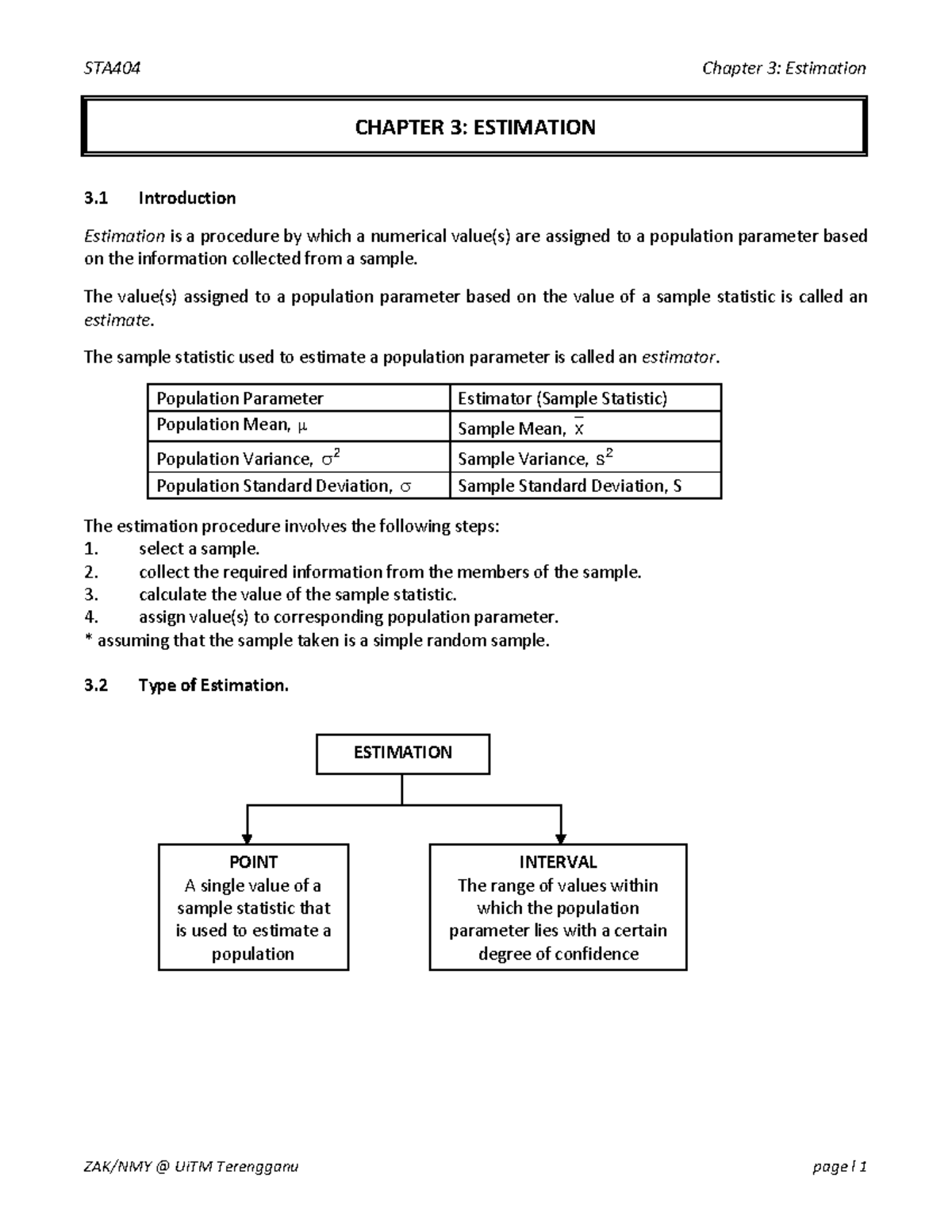 STA404 Chapter 3 Estimation - CHAPTER 3: ESTIMATION ####### 3 Introduction ####### Estimation is ...
