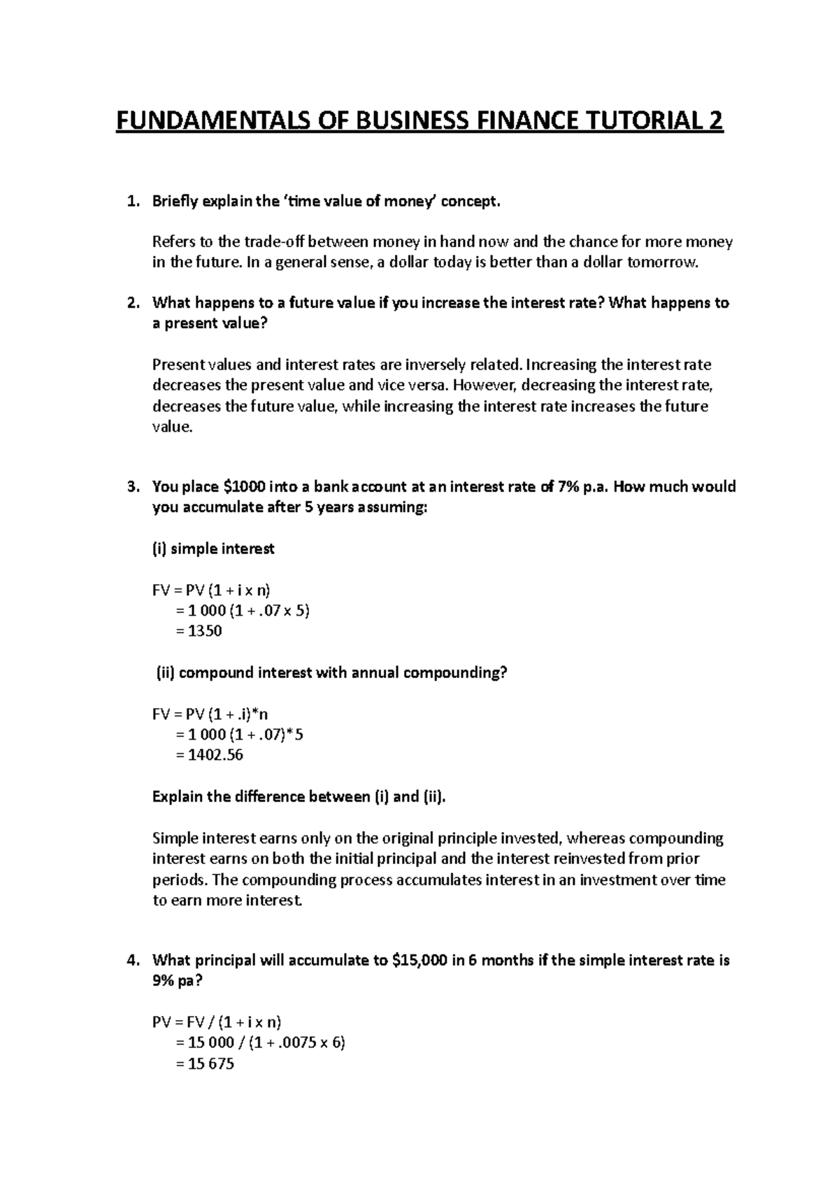 Fundamentals OF Business Finance Tutorial 2 - FUNDAMENTALS OF BUSINESS ...