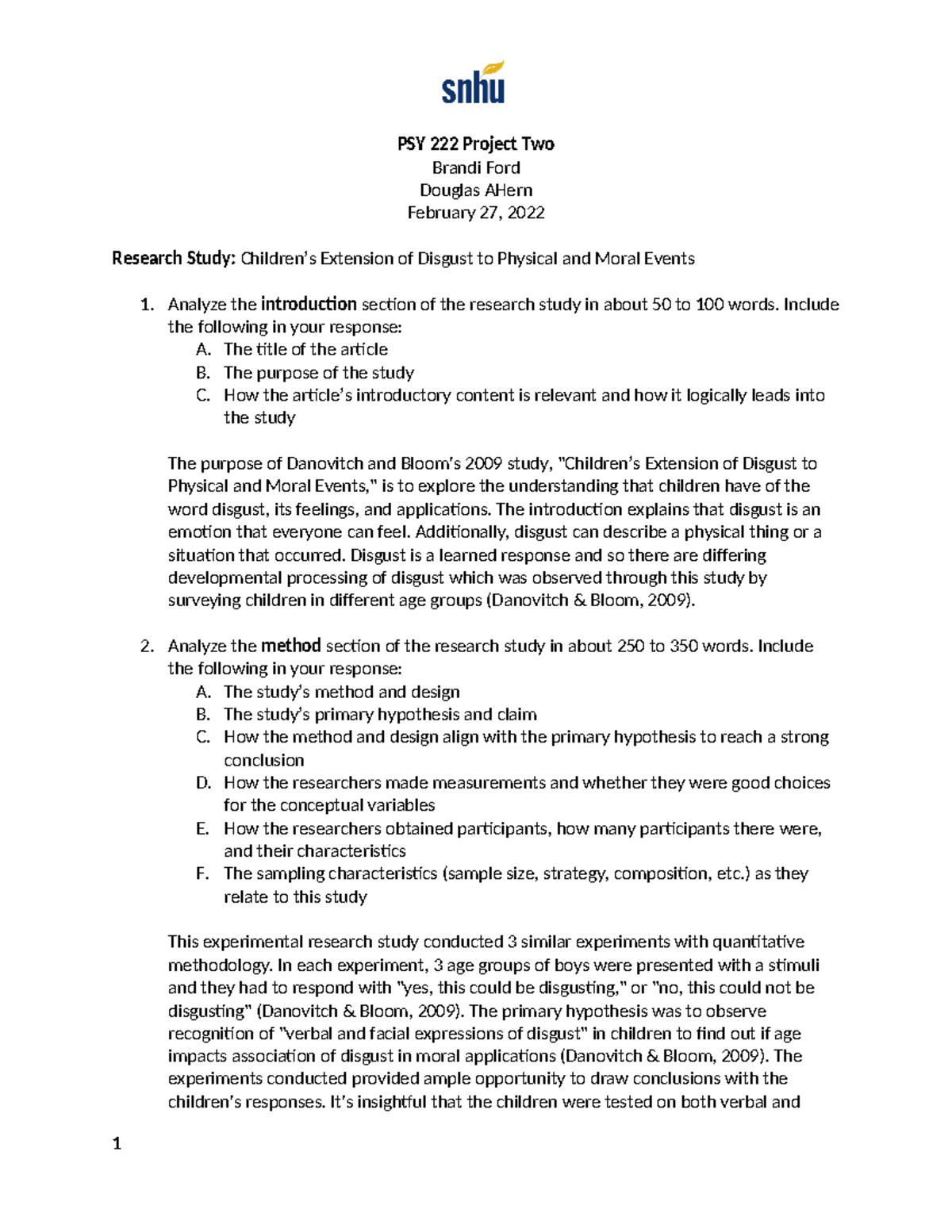Final - PSY 222 Project Two Brandi Ford Douglas AHern February 27, 2022 ...
