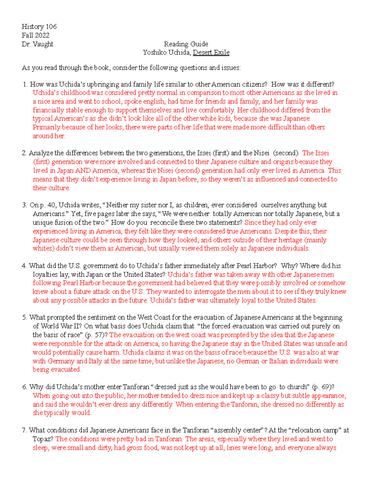 Uchida reading guide - Tagged - History 106 Fall 2022 Dr. Vaught ...