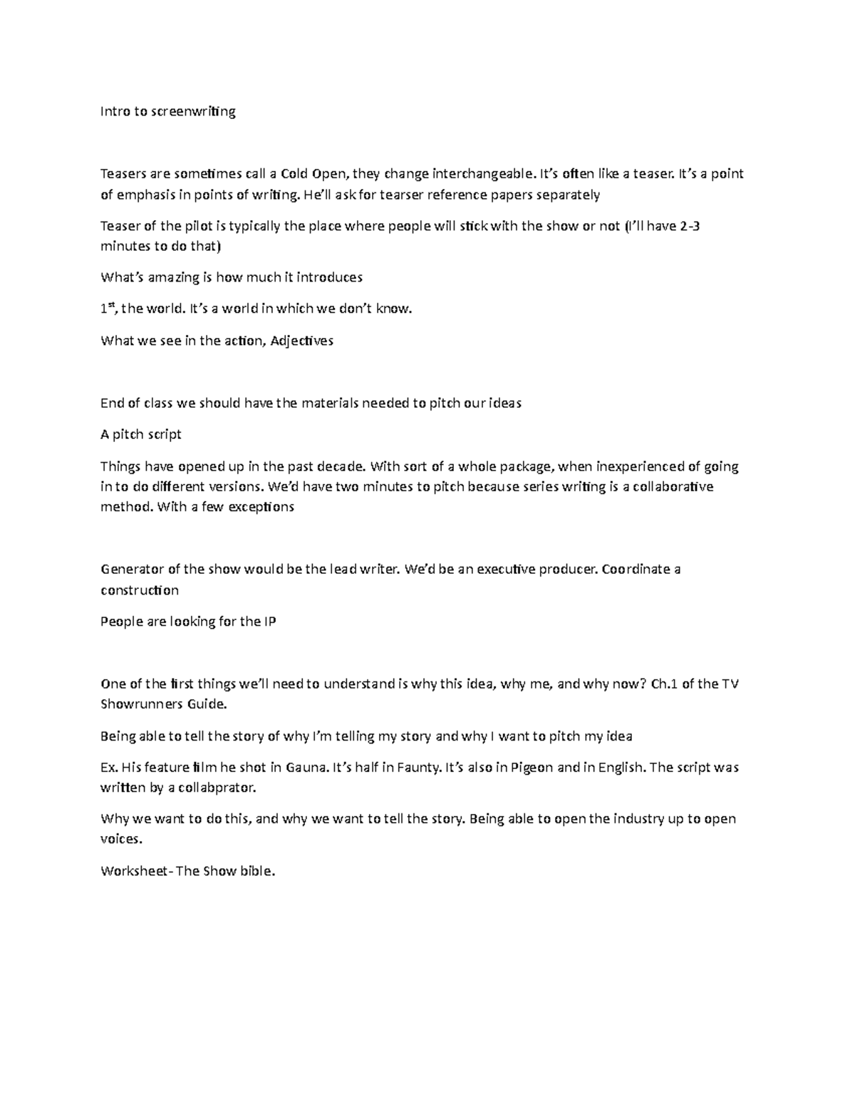 Intro to screenwriting - Intro to screenwriting Teasers are sometimes ...