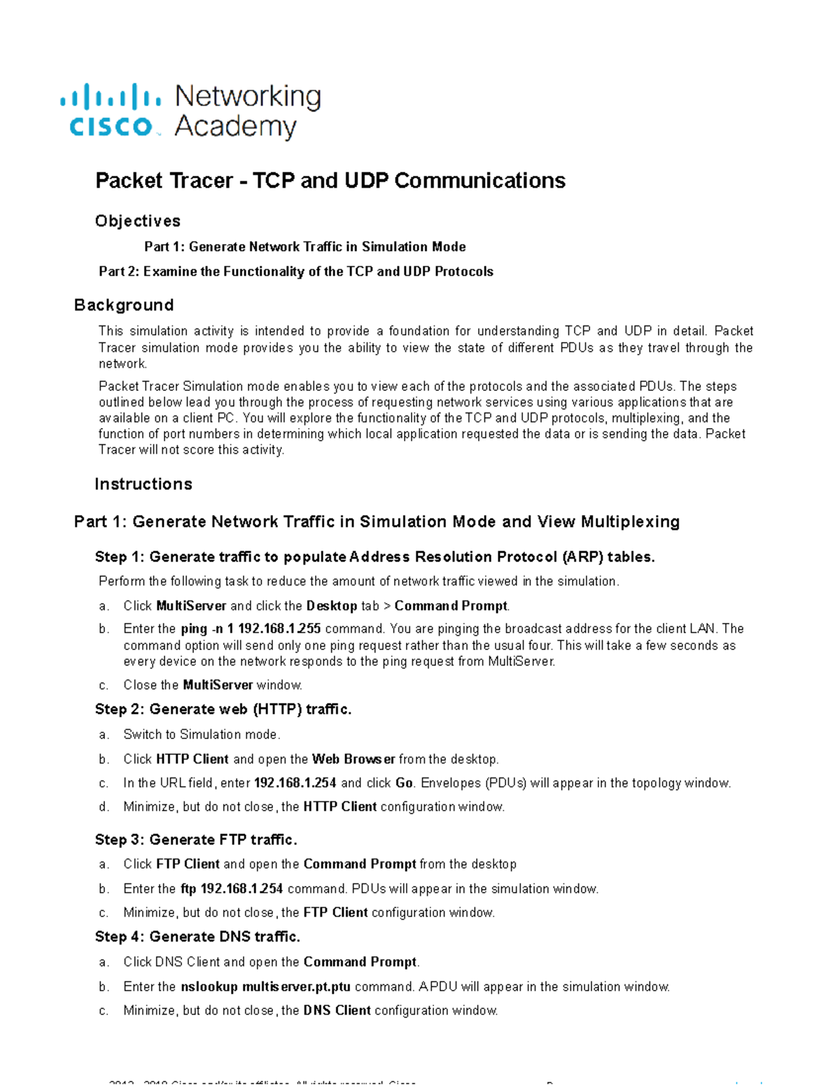 Completed 14 - Packet Tracer 14.8.1 - Packet Tracer - TCP and UDP ...