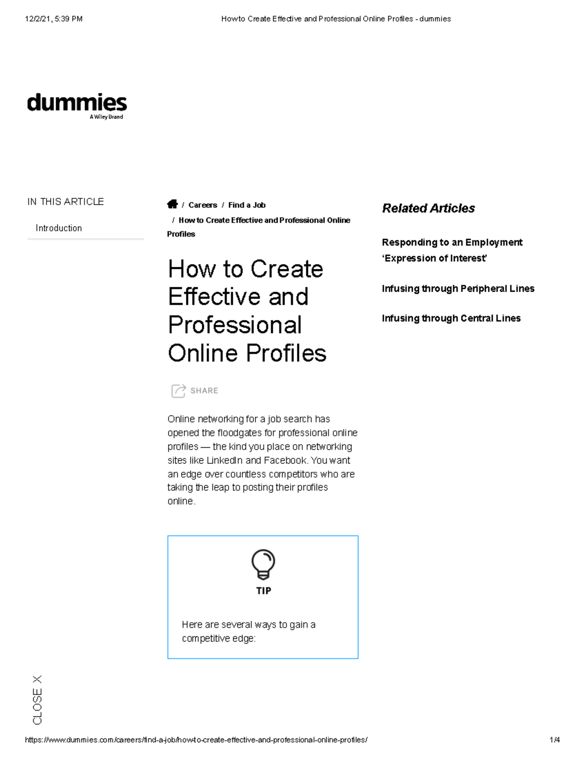 How to Create Effective and Professional Online Profiles - dummies ...