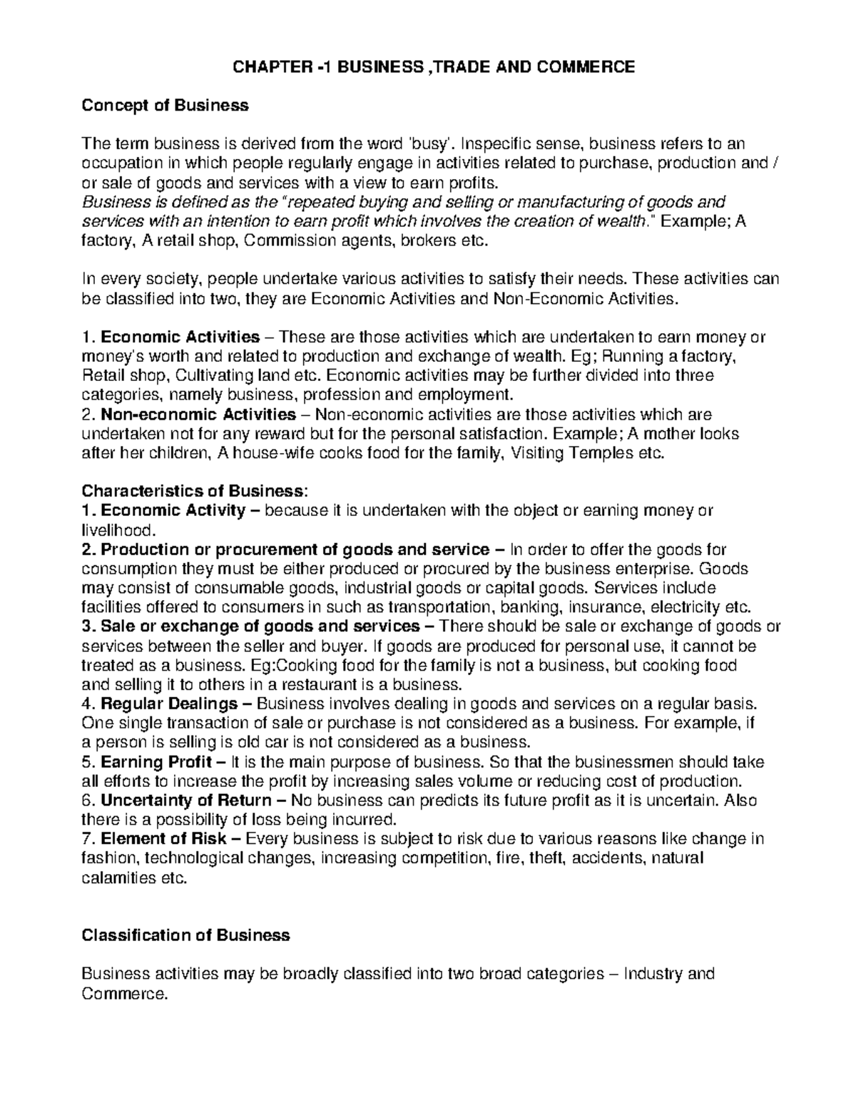 Chapter 1 - Help to study - CHAPTER -1 BUSINESS ,TRADE AND COMMERCE ...