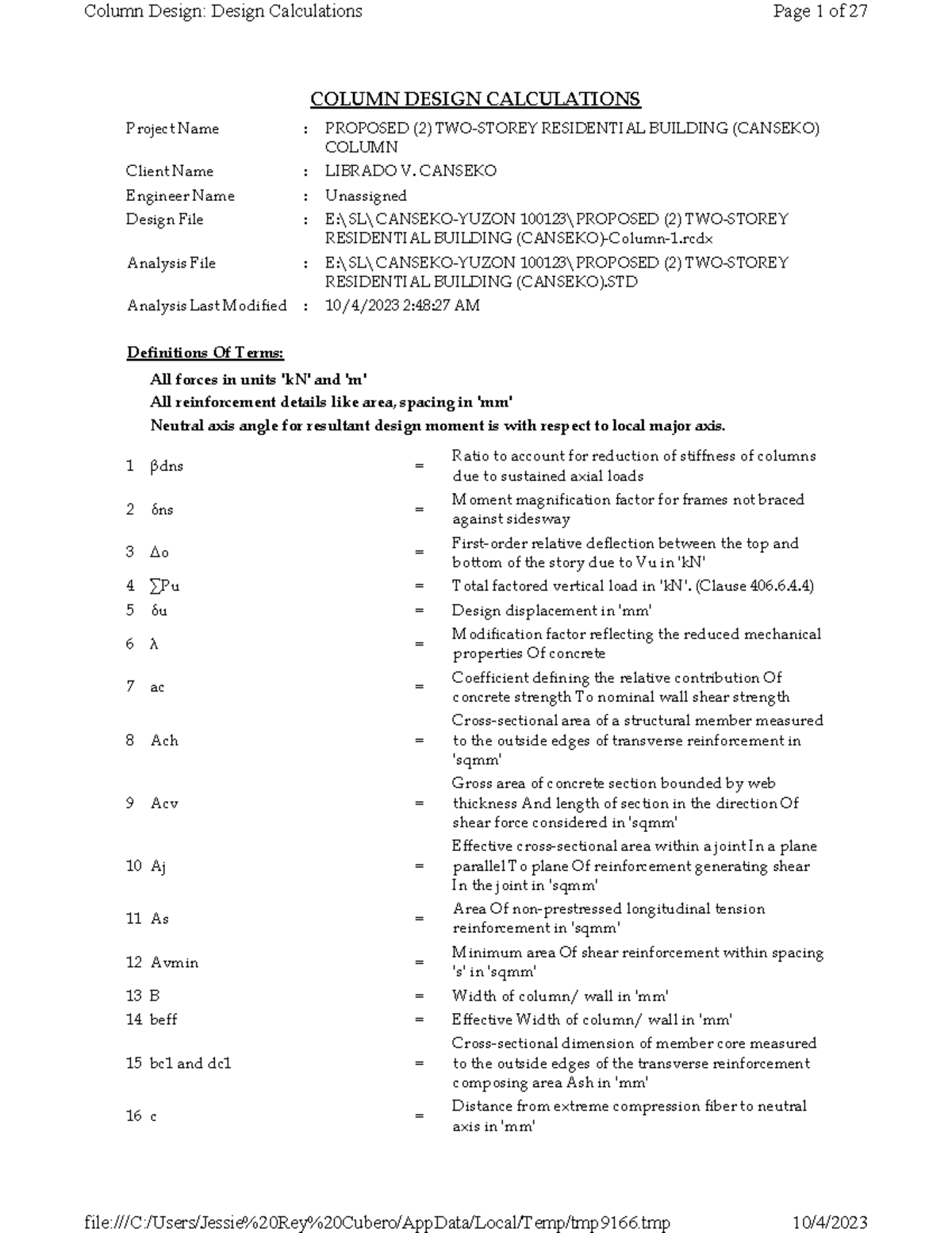 Canseko C1 CALC - Design and calculation of a 2-storey residential ...
