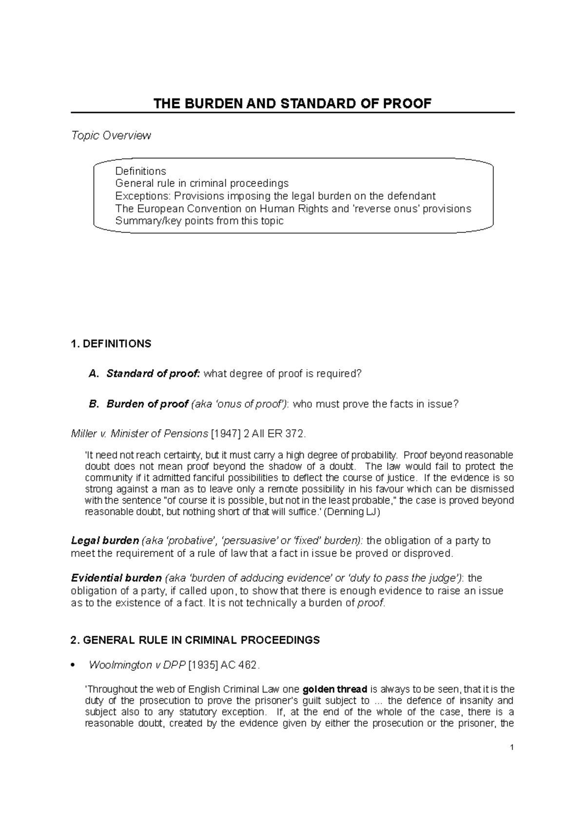 Burden and Standard of Proof Handout - Definitions General rule in ...