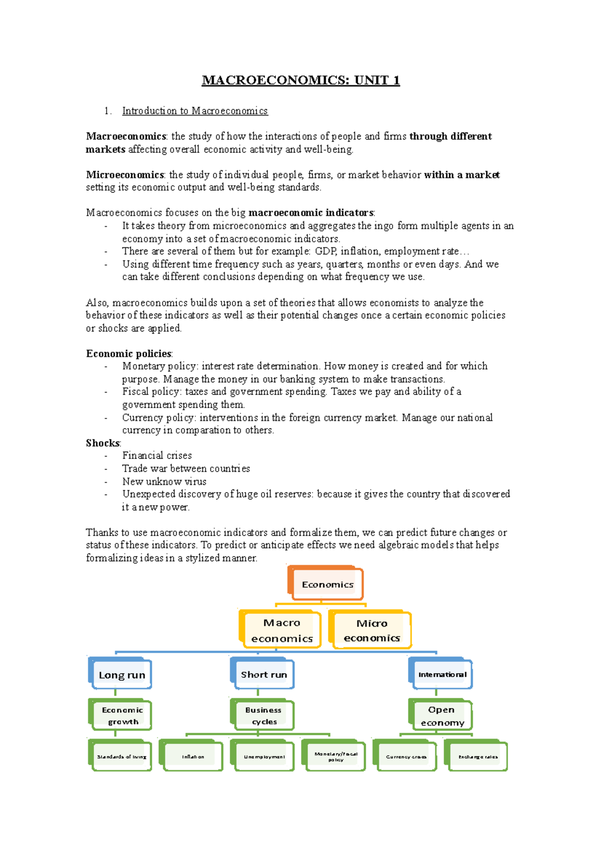 Macroeconomics UNIT 1 - Apuntes en inglés macro - MACROECONOMICS: UNIT ...