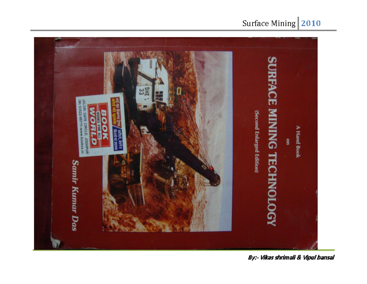 Surface Mining(S - Suitable for Mining Engineering Graduates - B. Tech ...