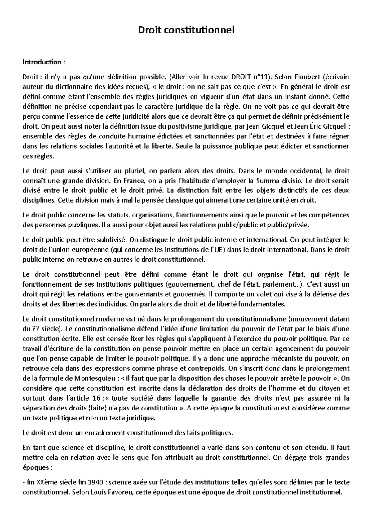 Droit constitutionnel cours complet (chapitres) - Droit Constitutionnel L1 Droit et Scpo - Studocu