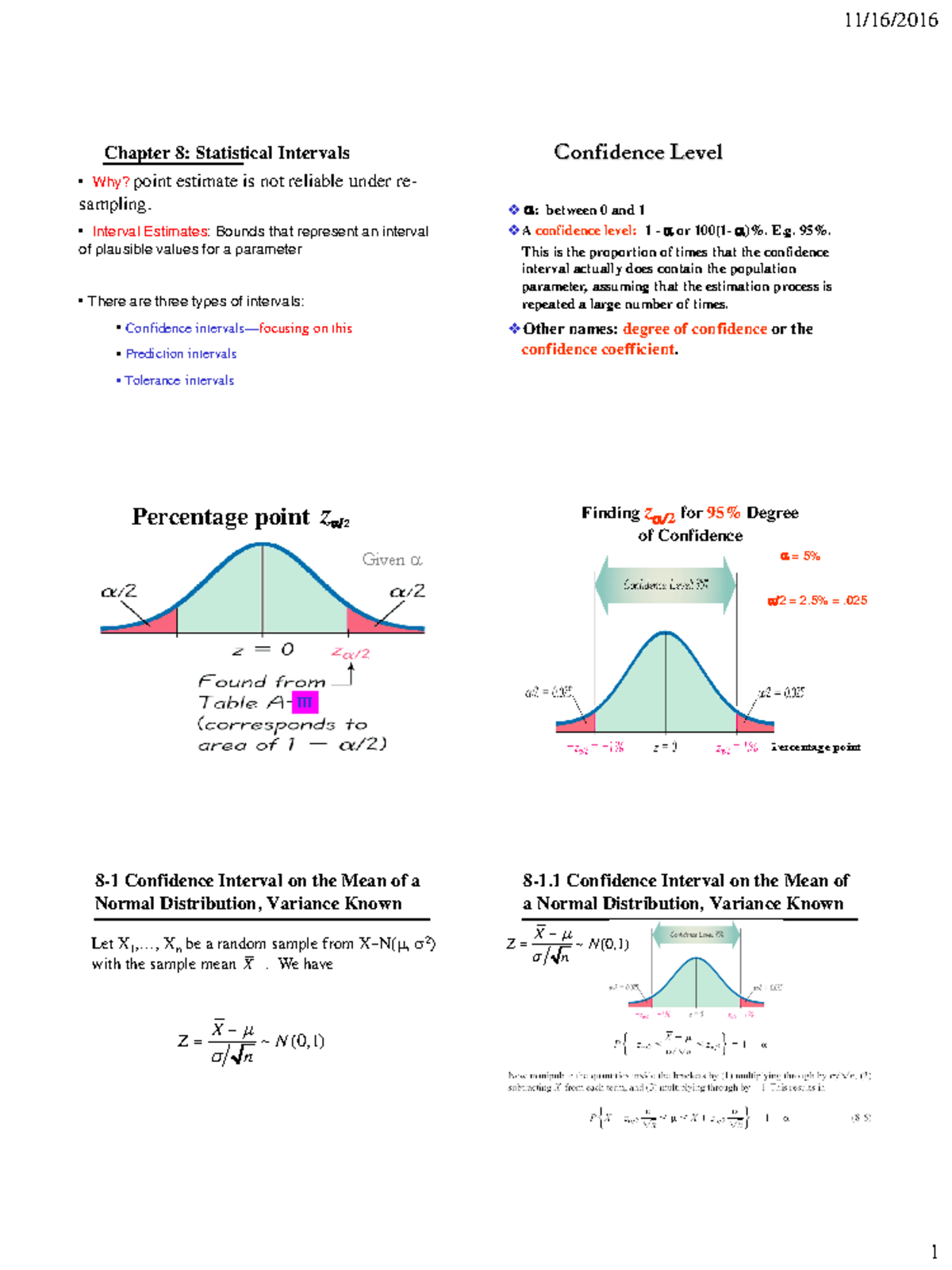 Chapter 8 One Population Confidence Interval handout - Chapter 8 ...