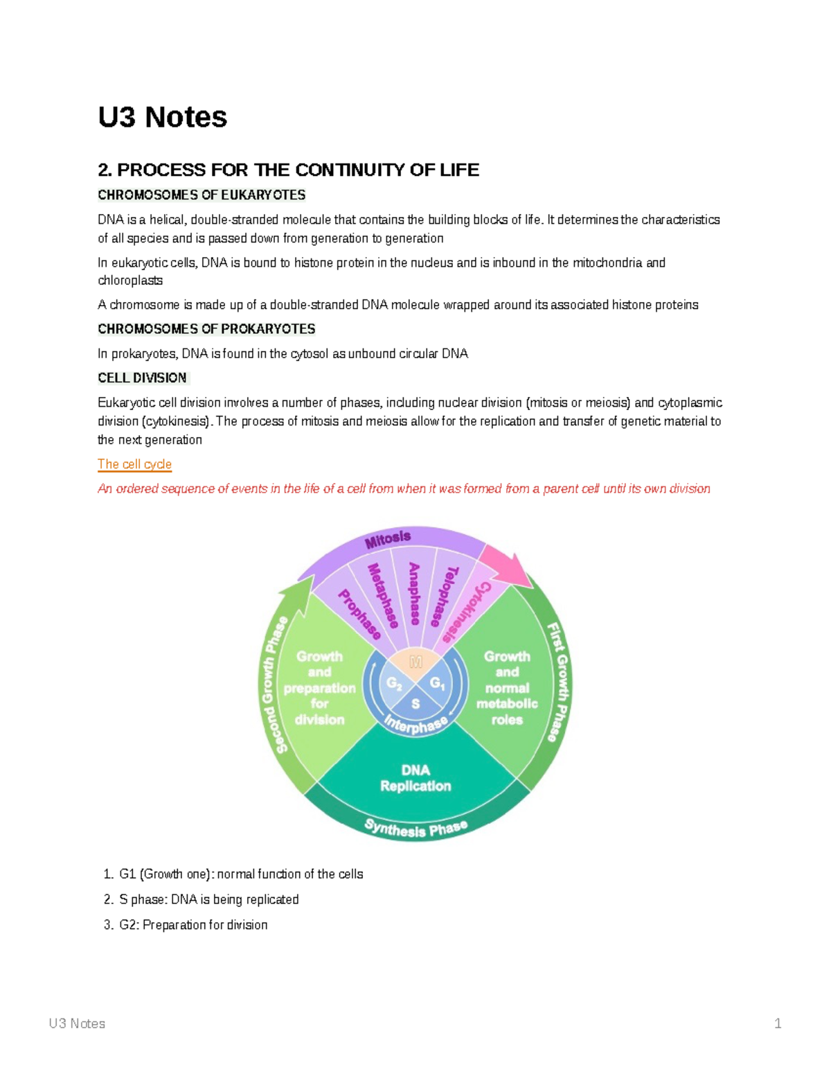 BIO Notes ON U3 - U3 Notes 2. PROCESS FOR THE CONTINUITY OF LIFE ...