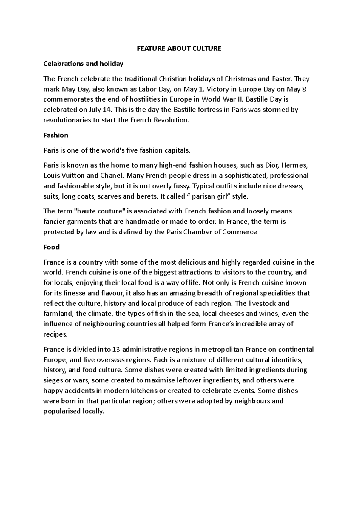 Feature About Culture - FEATURE ABOUT CULTURE Celabrations and holiday ...