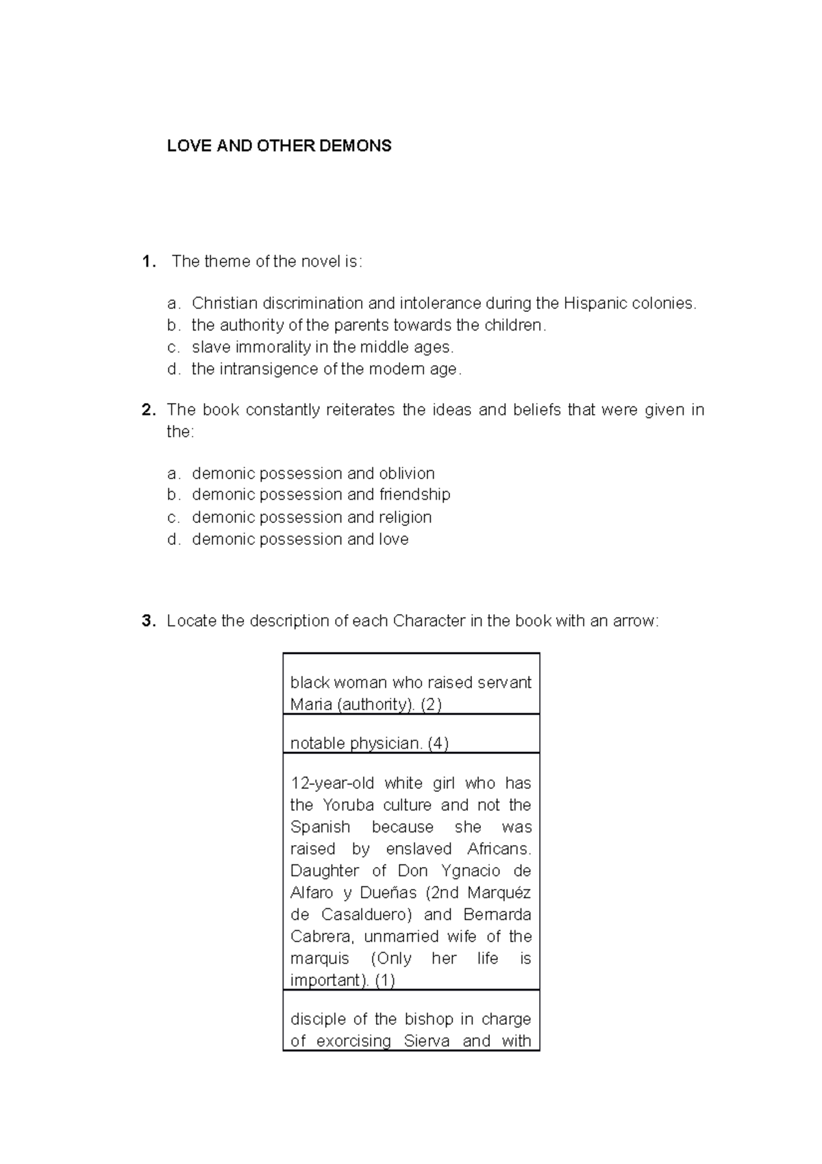 LOVE AND Other Demons - LOVE AND OTHER DEMONS The theme of the novel is ...