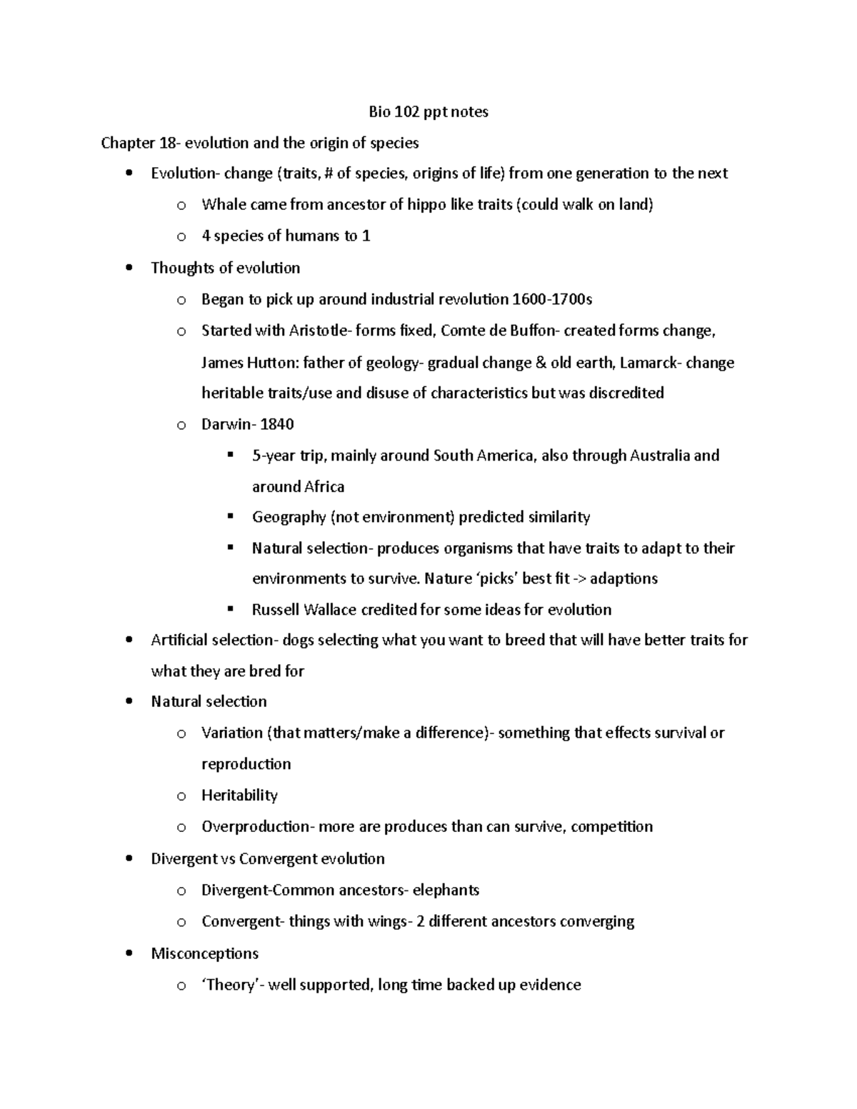 Unit 1 class notes-evolution - Bio 102 ppt notes Chapter 18- evolution ...