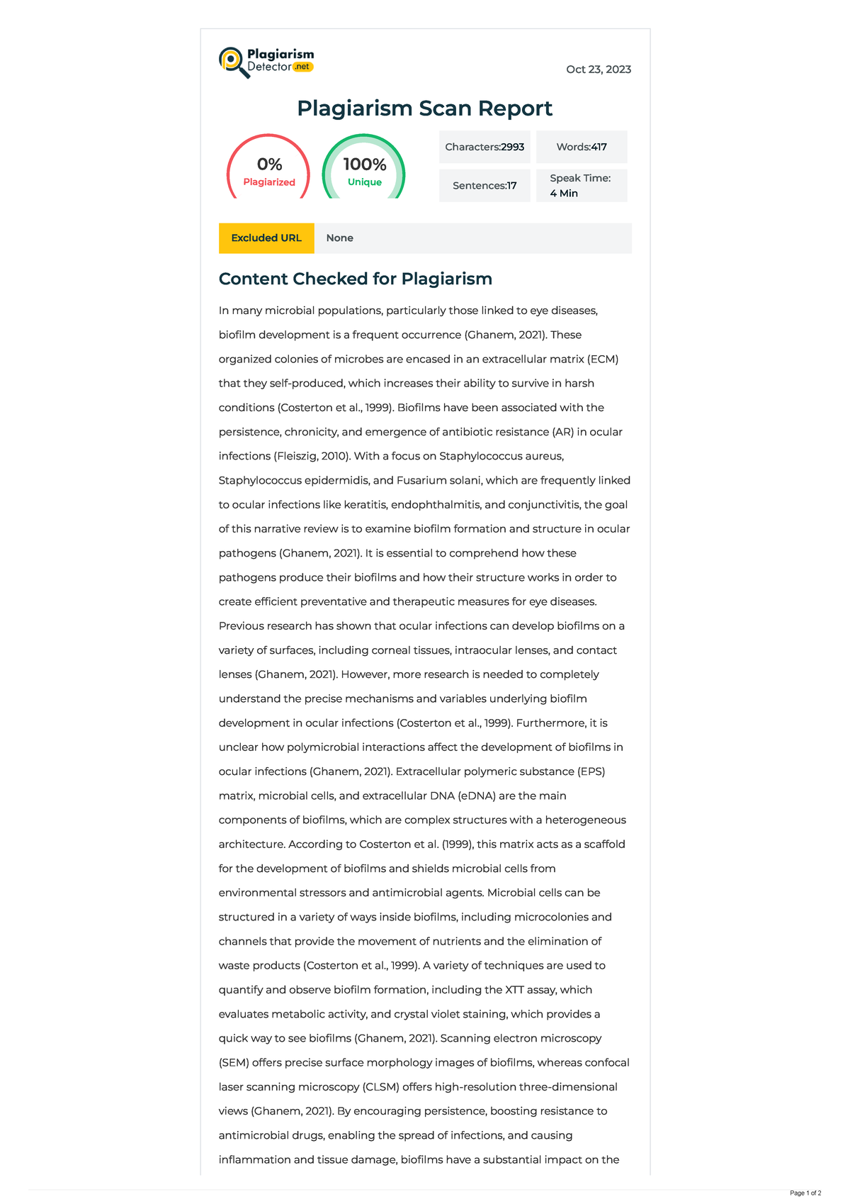 Intro plagscan - N/A - Oct 23, 2023 Plagiarism Scan Report Excluded URL ...