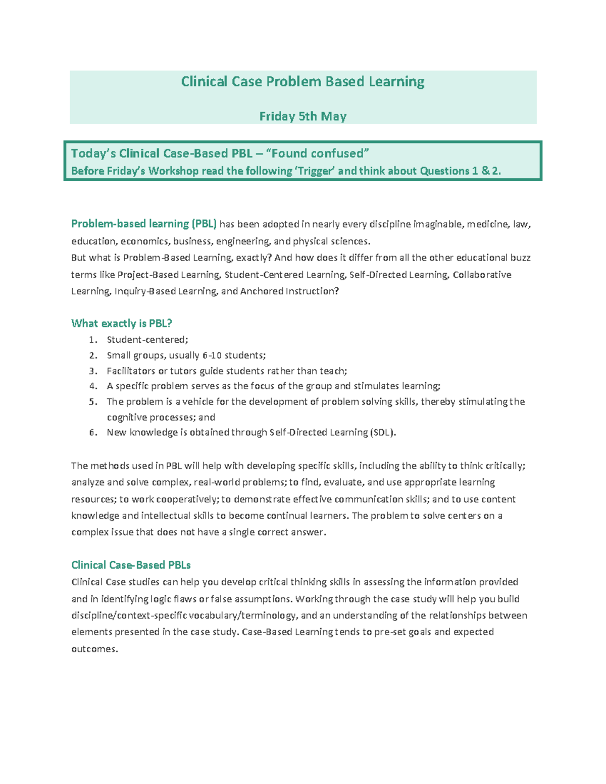 Renal Clinical Case Workshop PRE-WORK ANAT3007 2023 - Clinical Case Problem Based Learning ...