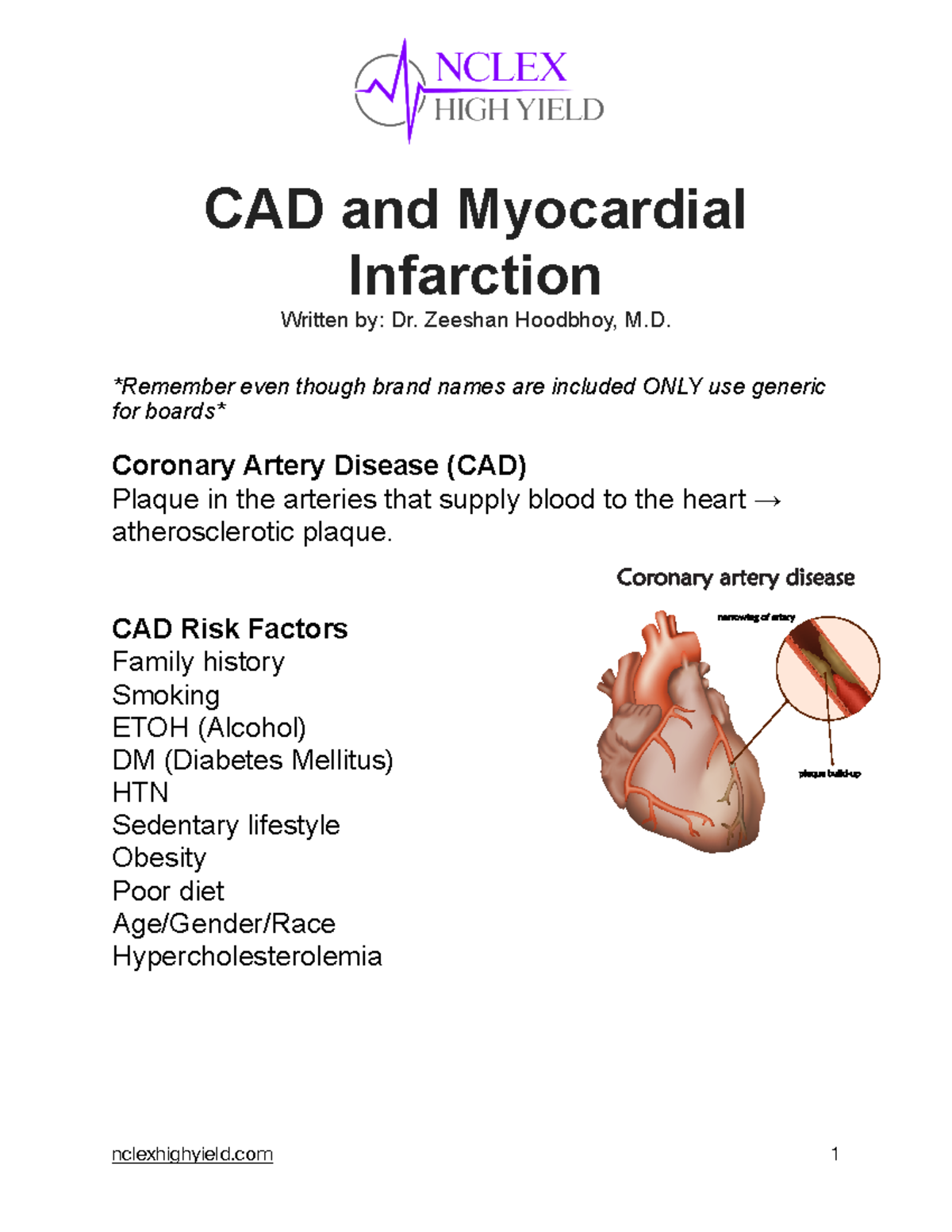Cardio CAD, MI and Cardio Wrap Up 2024 - CAD and Myocardial Infarction ...