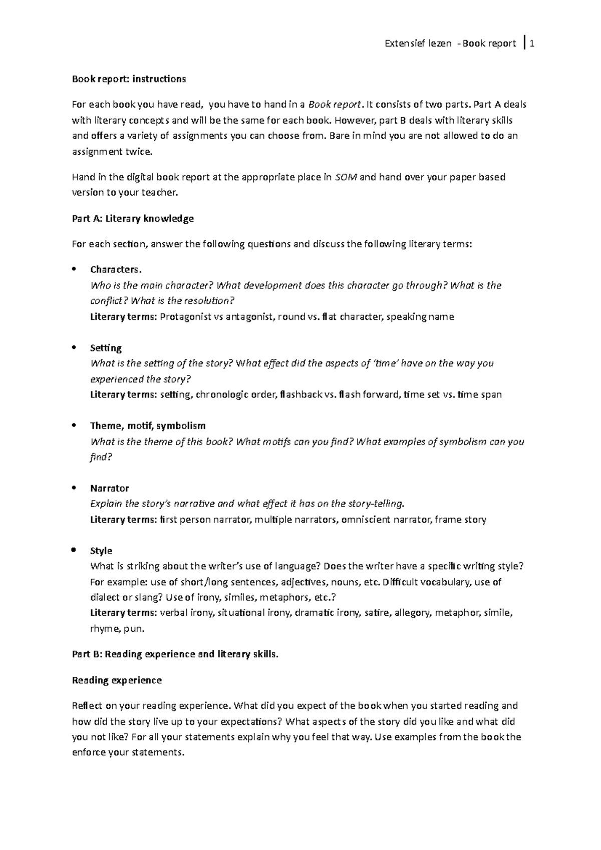 Book-report-instructions (12) - Extensief lezen - Book report 1 Book ...