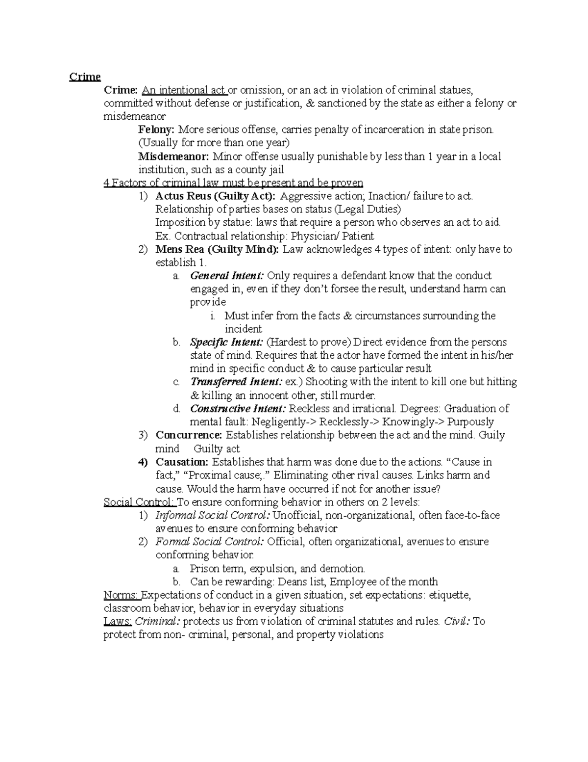 CRJU 1 - The final exam notes for the class throughout the year ...