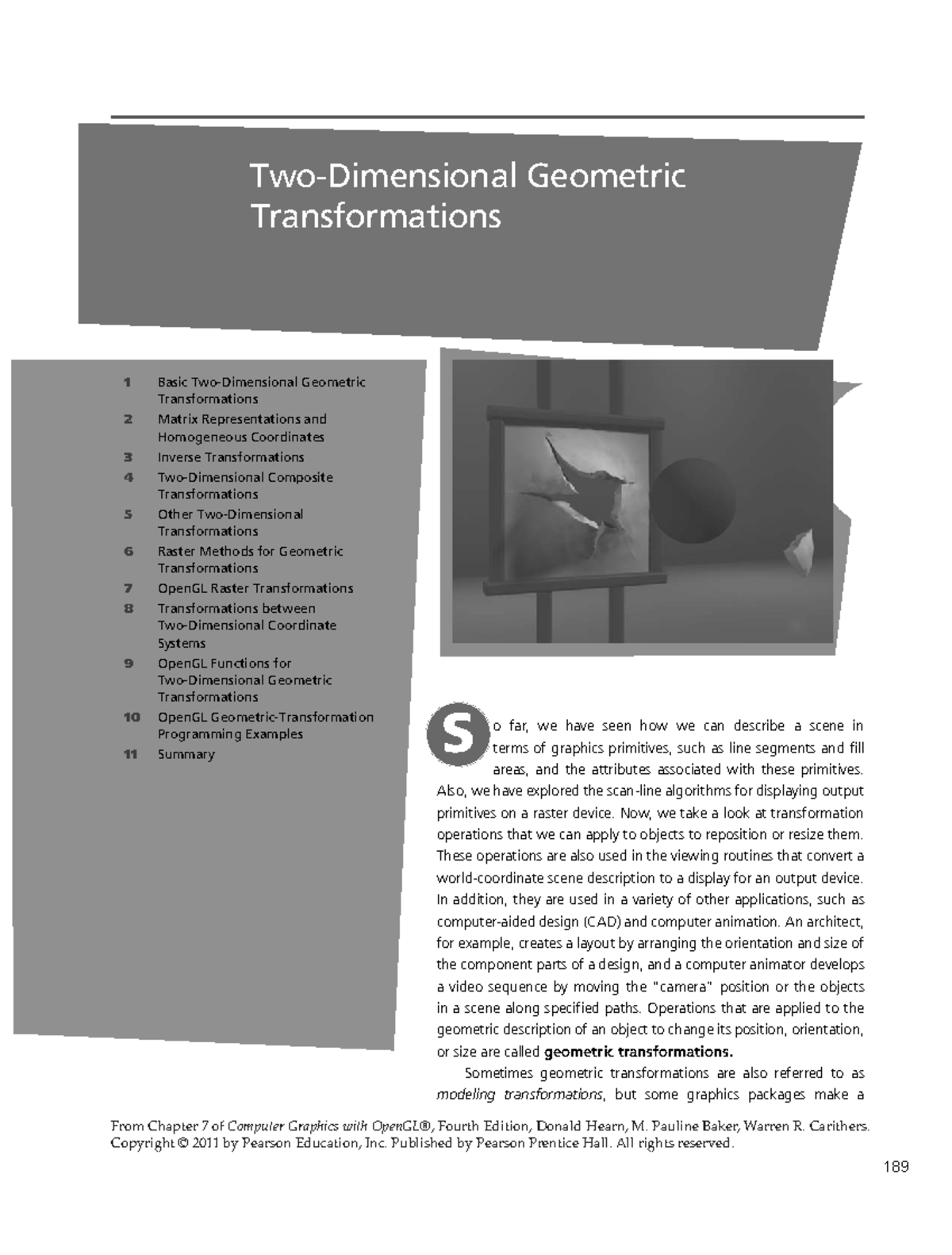 Chapter 6 Two-Dimensional Geometric Transformation - Two-Dimensional Geometric Transformations 1 ...