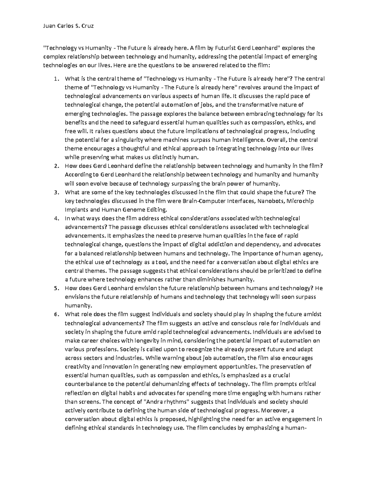 Technology vs Humanity - Juan Carlos S. Cruz "Technology vs Humanity ...