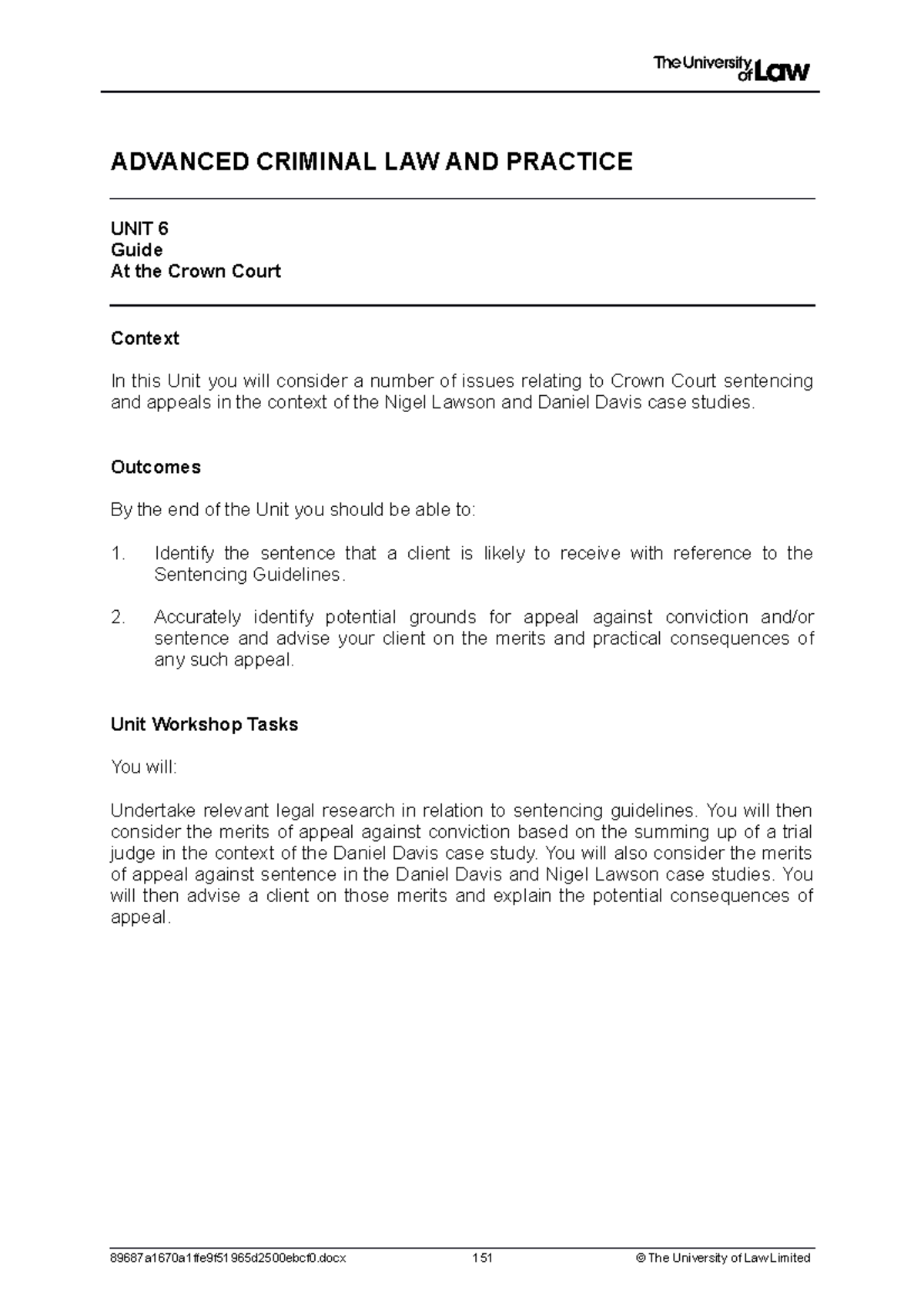Adv crim 6 - adv crim ws 6- unit handout and answers. - ADVANCED ...