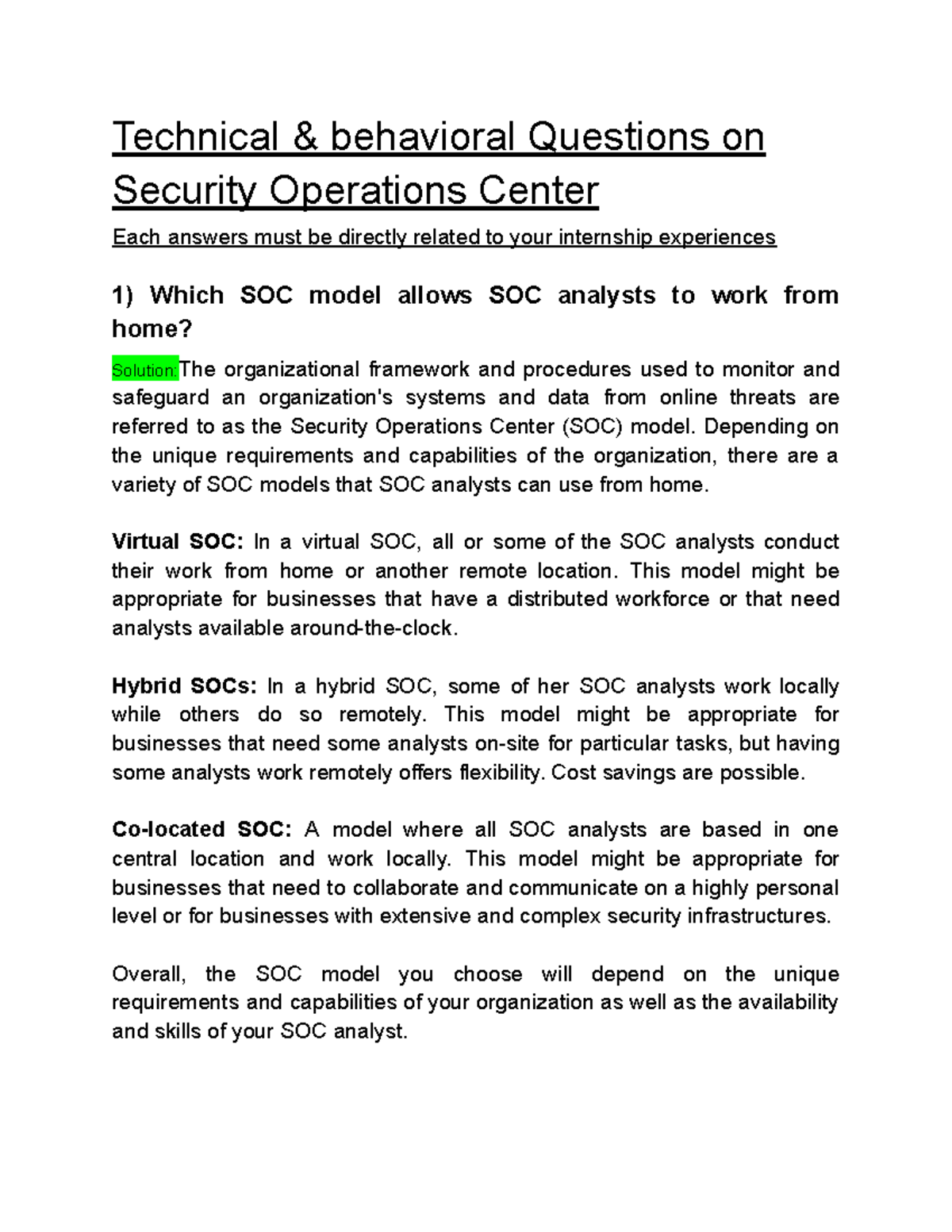 Assignment(1) - Security Operations Center - Technical & behavioral ...