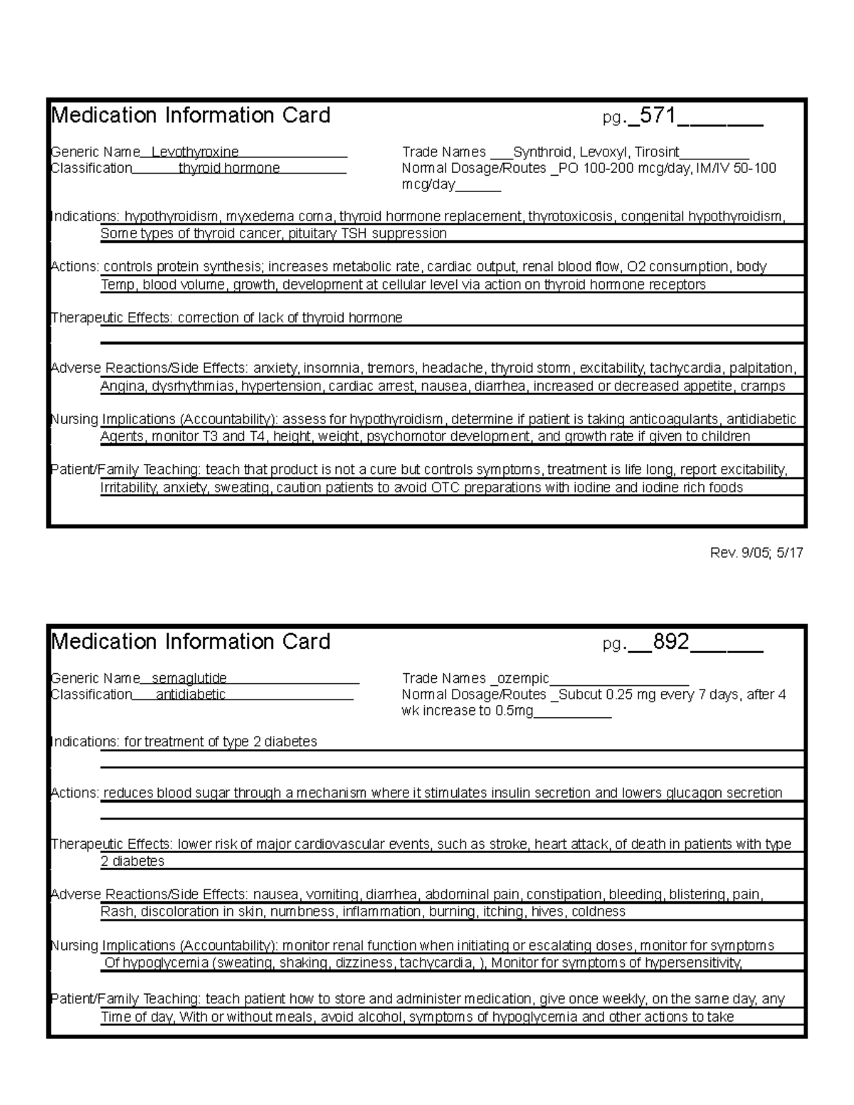 Med Card Week 8 - Med cards - Medication Information Card pg.571 ...