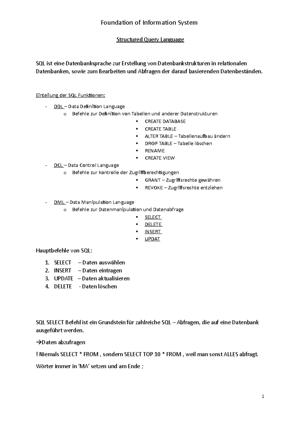 Structured Query Language Sql Anleitung Structured Query Language Sql Ist Eine