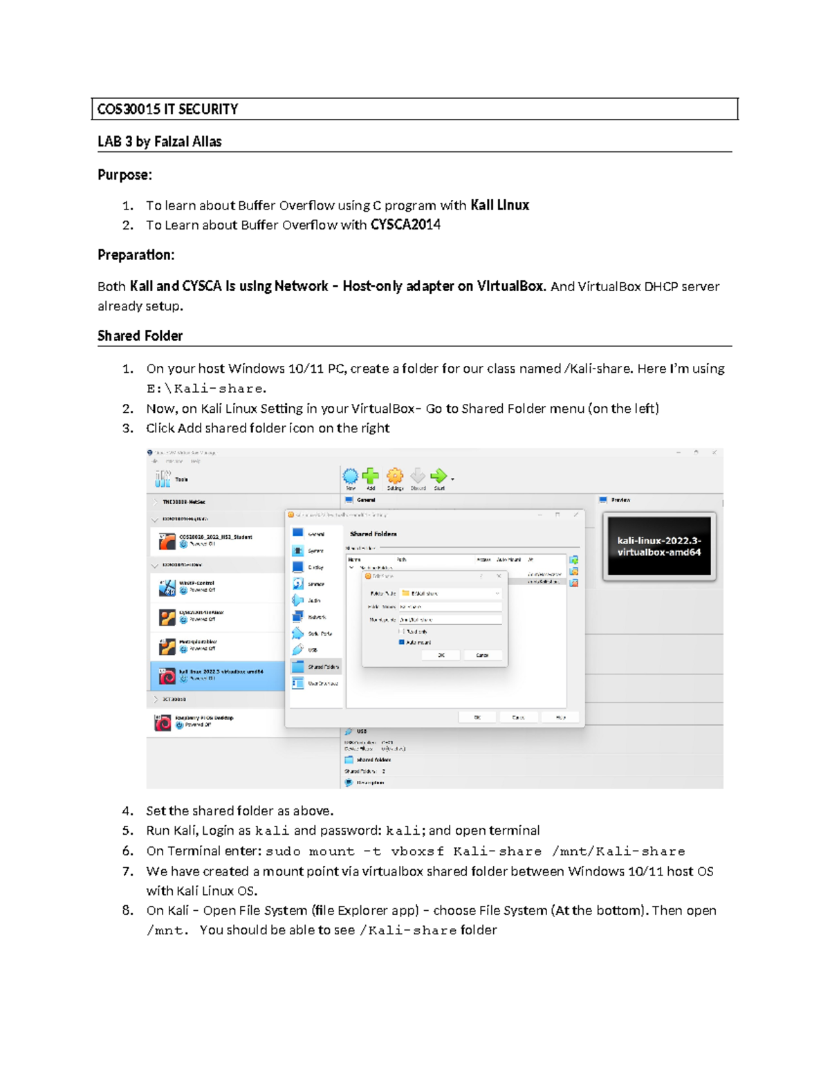 COS30015 Lab03 Aug2024 - COS30015 IT SECURITY LAB 3 by Faizal Alias Purpose: 1. To learn about ...