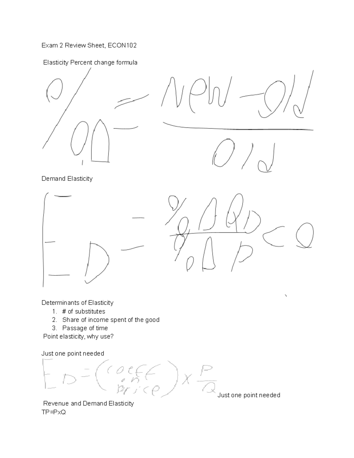 ECON Review Sheet #2 - ECON 102 - Exam 2 Review Sheet, ECON Elasticity ...