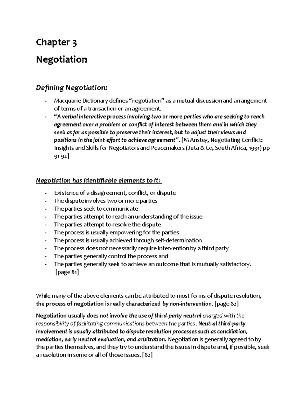 Chapter 3 Notes - negotiation - LAW465 - MQ - Studocu