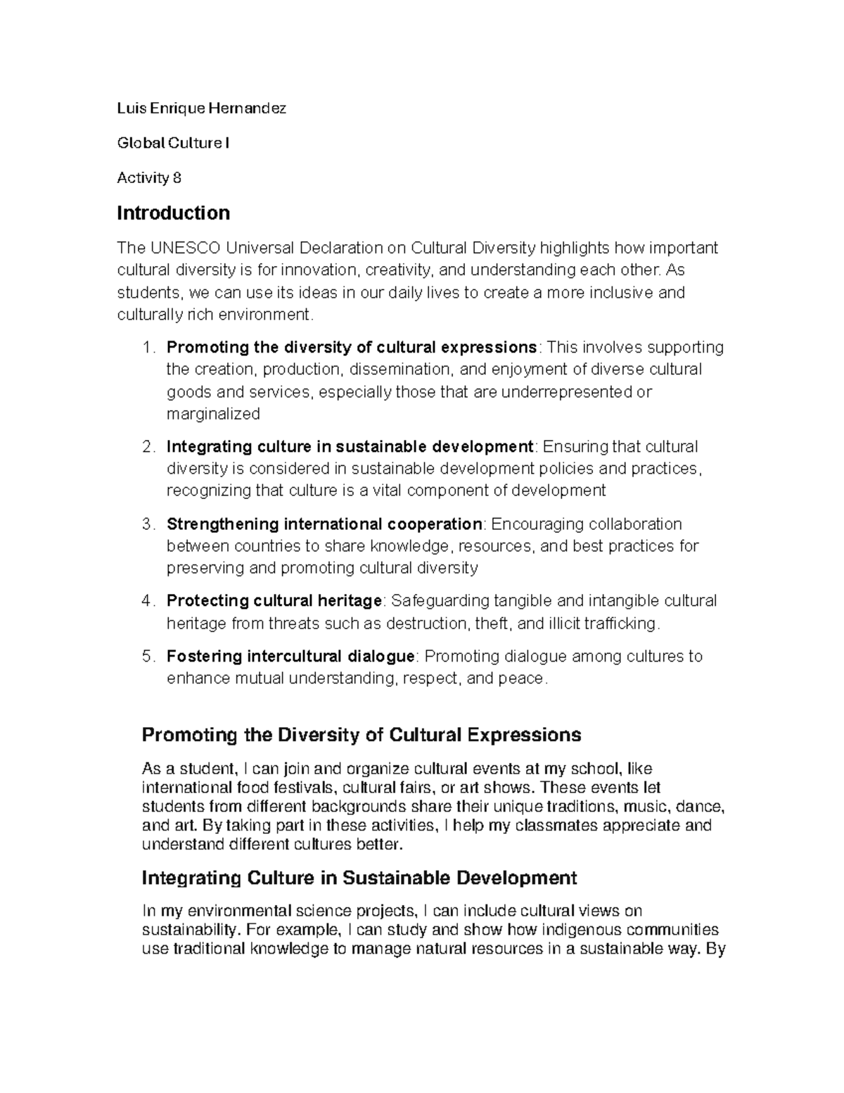 Activity 8 - Actividad 8 - Luis Enrique Hernandez Global Culture I ...