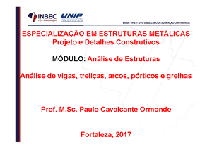 Análise de Estruturas Aula2 - Projetos I - ESPECIALIZAÇÃO EM ESTRUTURAS ...