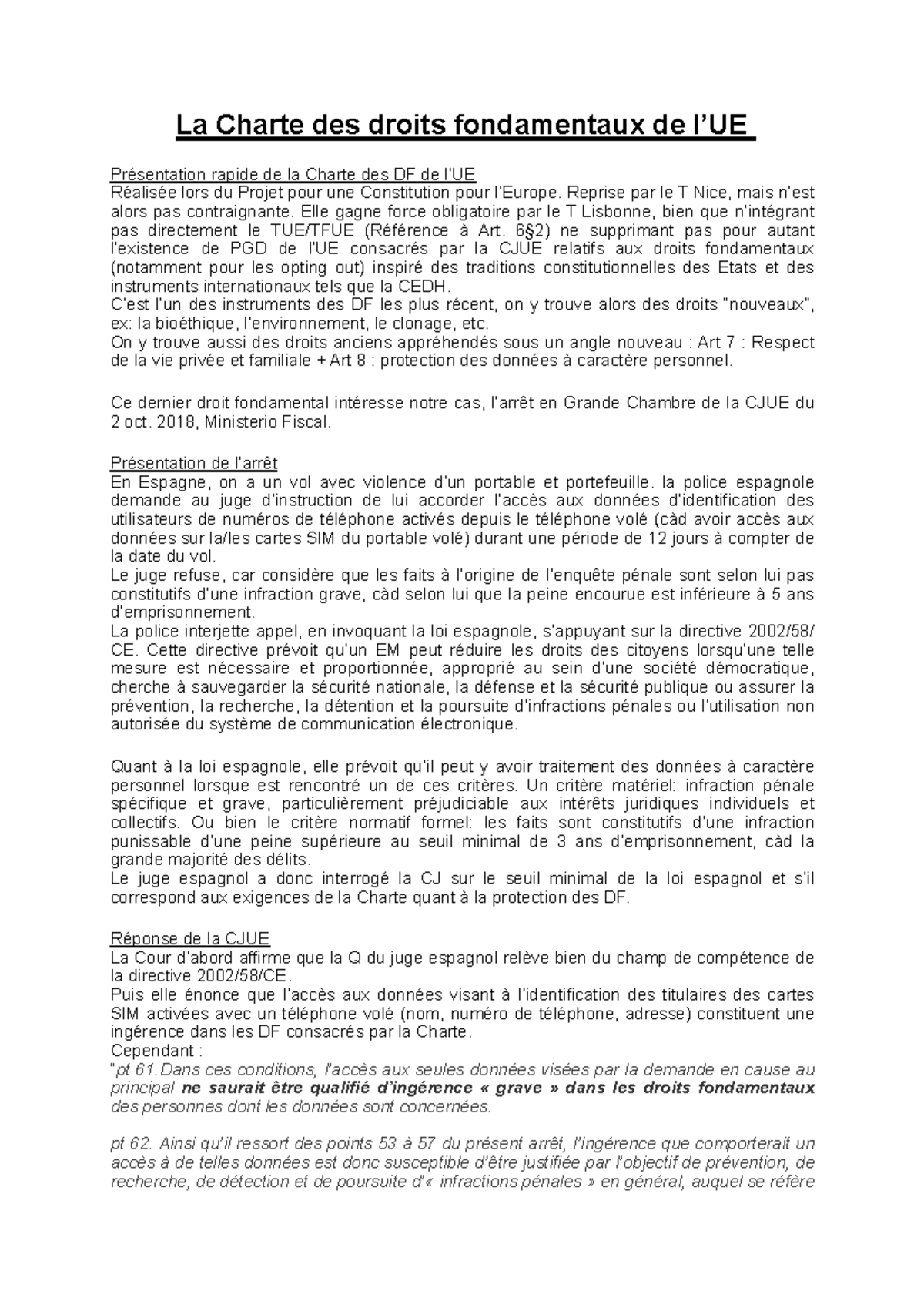 Exposé-charte - La Charte des droits fondamentaux de l’UE Présentation ...