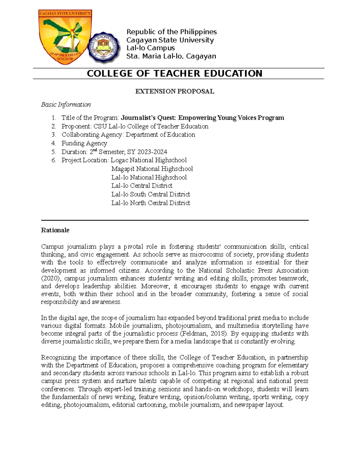 Extension Proposal in Teaching Journalism: An Exploratory Extension ...